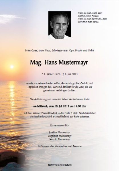 Hochwertige Partezettel: Vorlagen und Beispiele - Bestattung Himmelblau